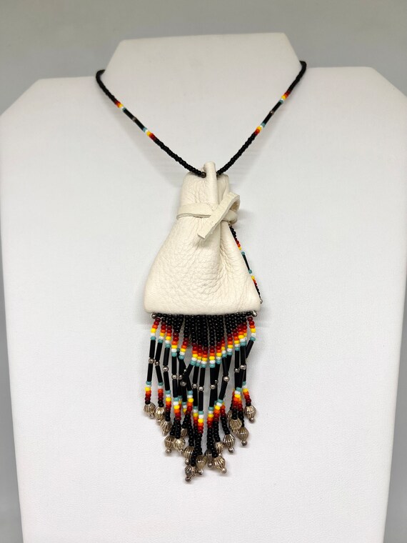 Beaded Genuine Leather Native American pouch Red Yell… - Gem