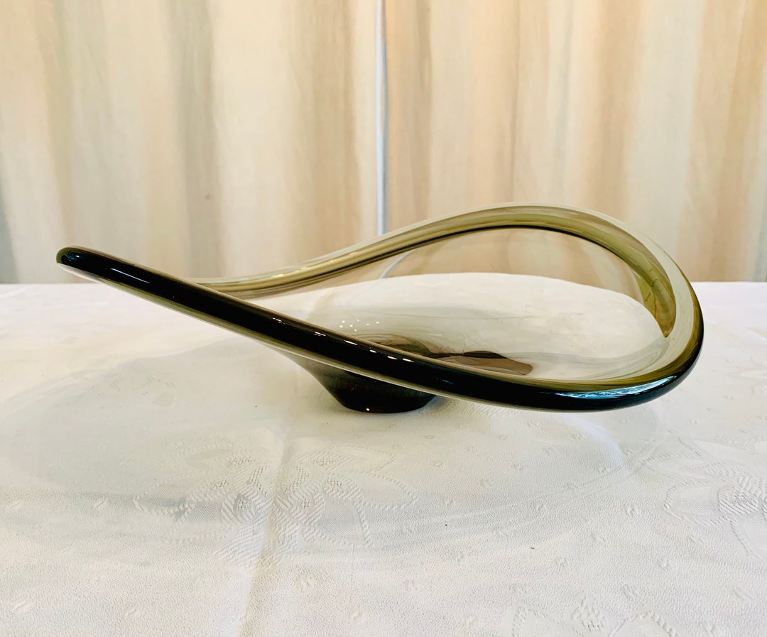 Large Holmegaard Glass Bowl - 1961 - Signed Collectible Art Curved ...