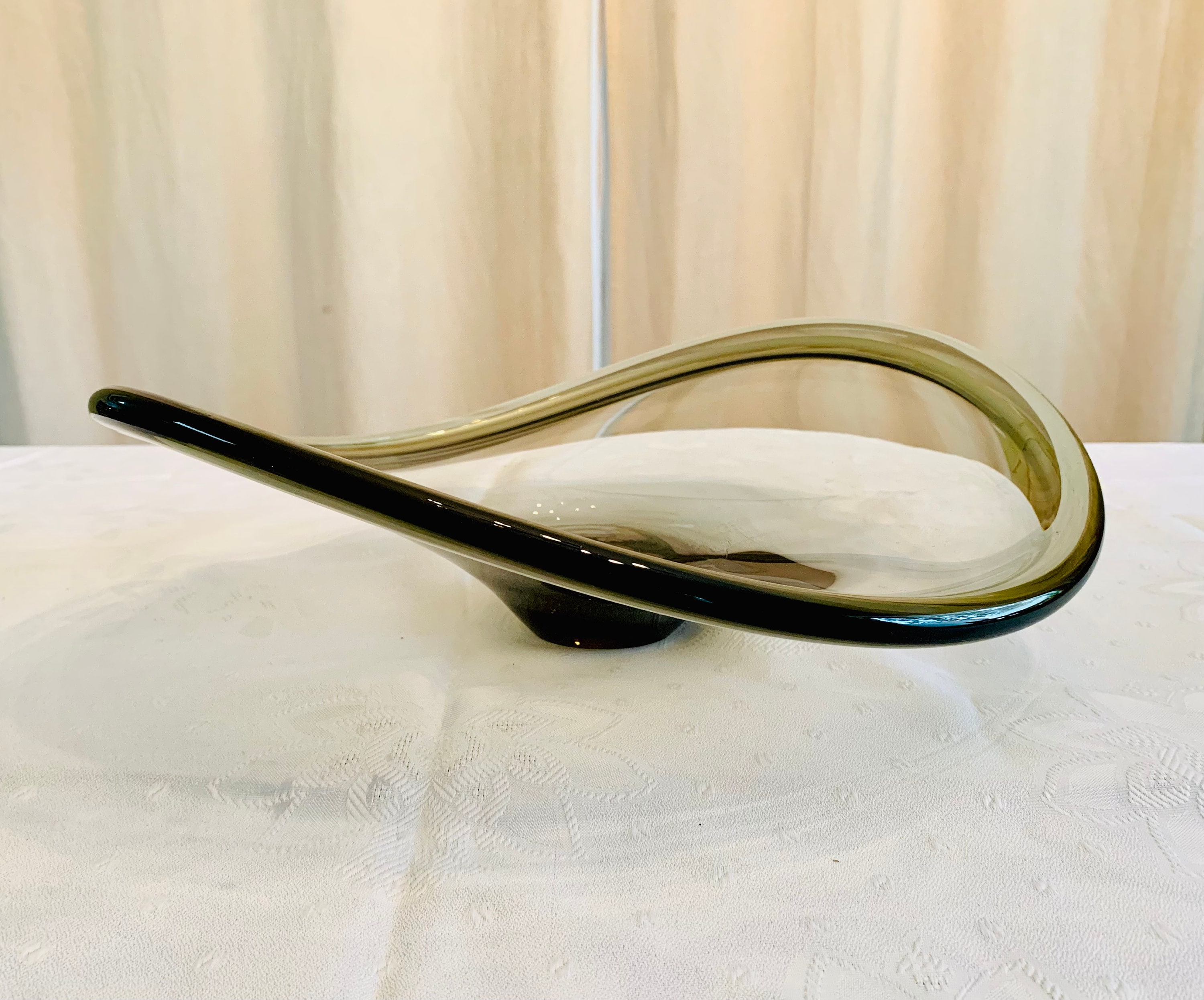 Large Holmegaard Glass Bowl 1961 Signed Collectible Art Curved Smoked ...