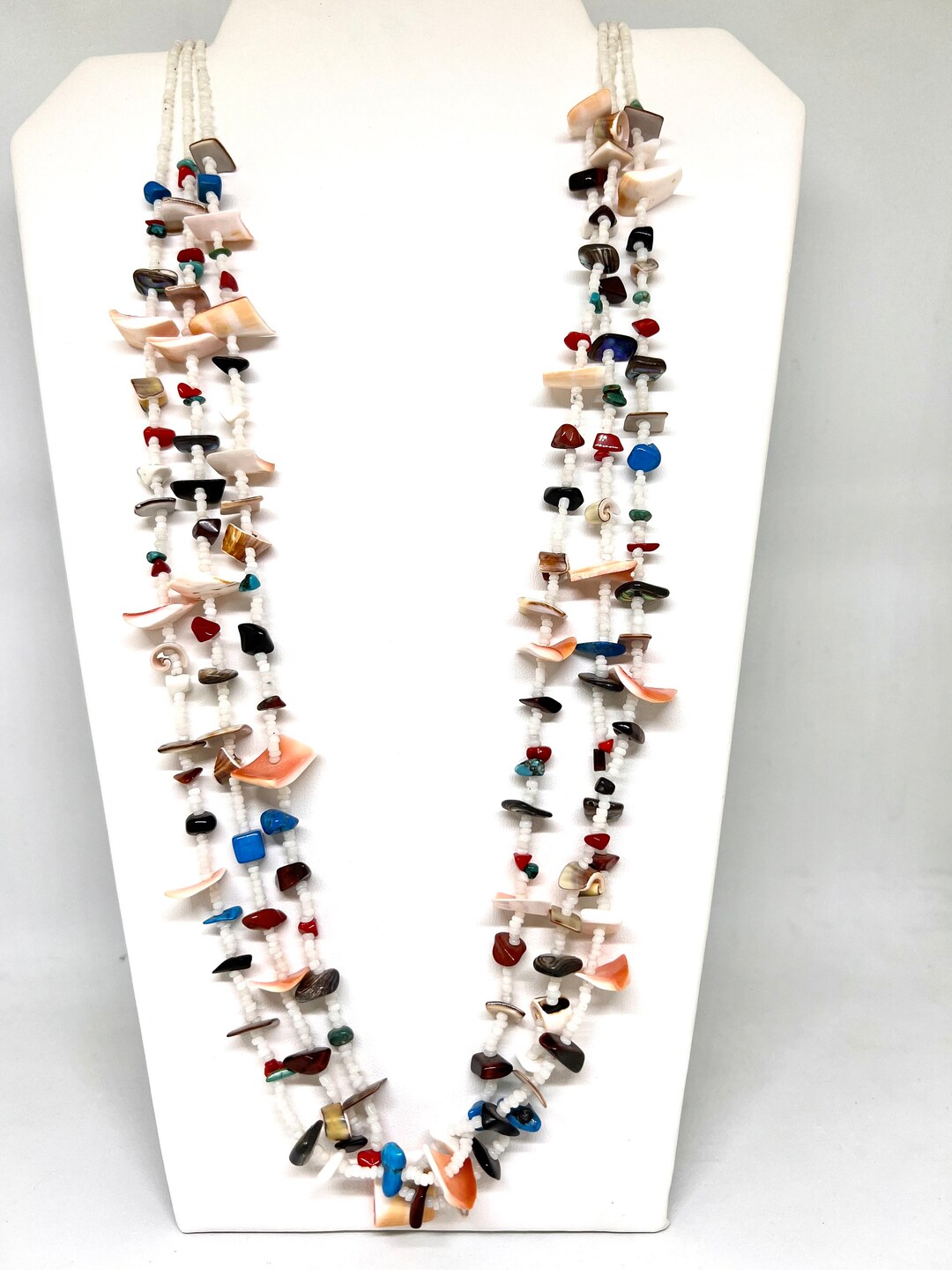 Stone and Shell Native American Necklace Multi-strand | Sterling Silver ...