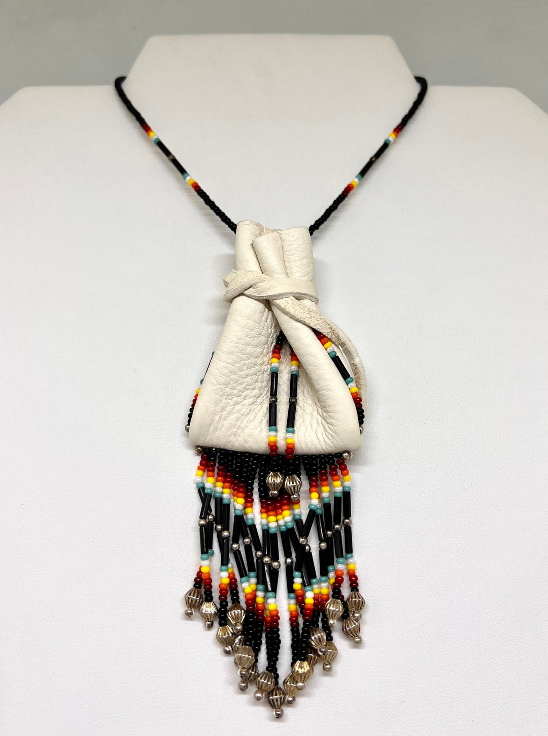 Beaded Genuine Leather Native American Pouch Red Yellow Blue Black ...