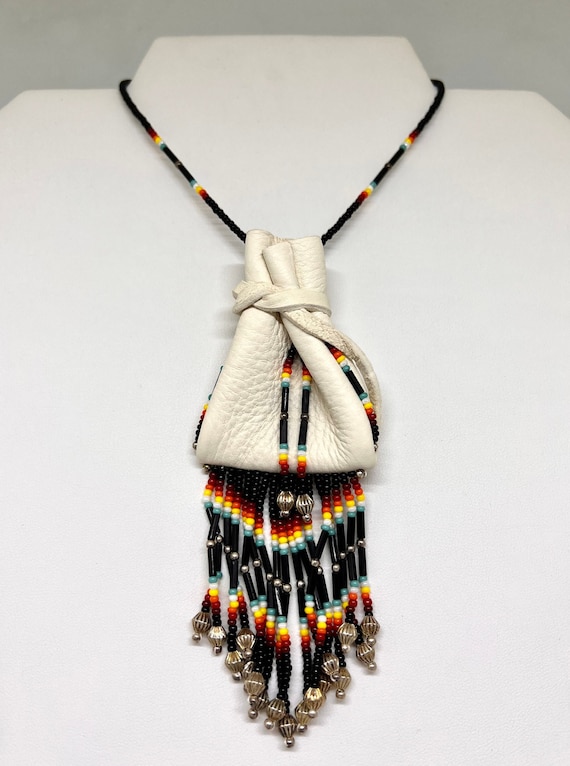 Beaded Genuine Leather Native American pouch Red Yell… - Gem