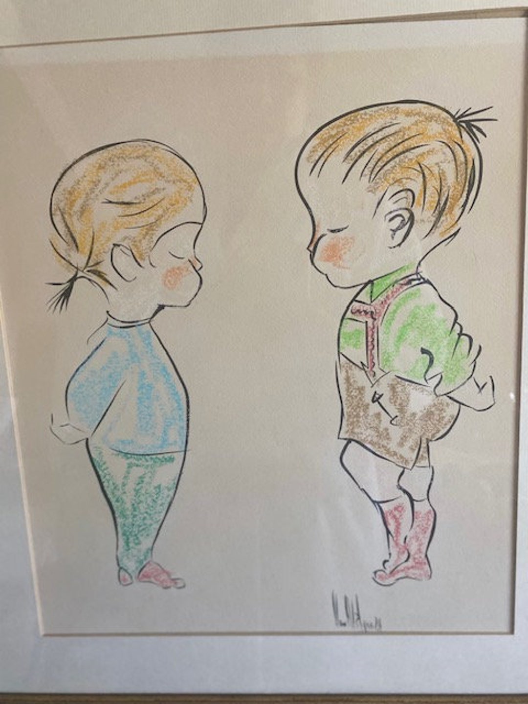 Cute Vintage Sketch of Children With Frame. Child's Room Décor vintage ...