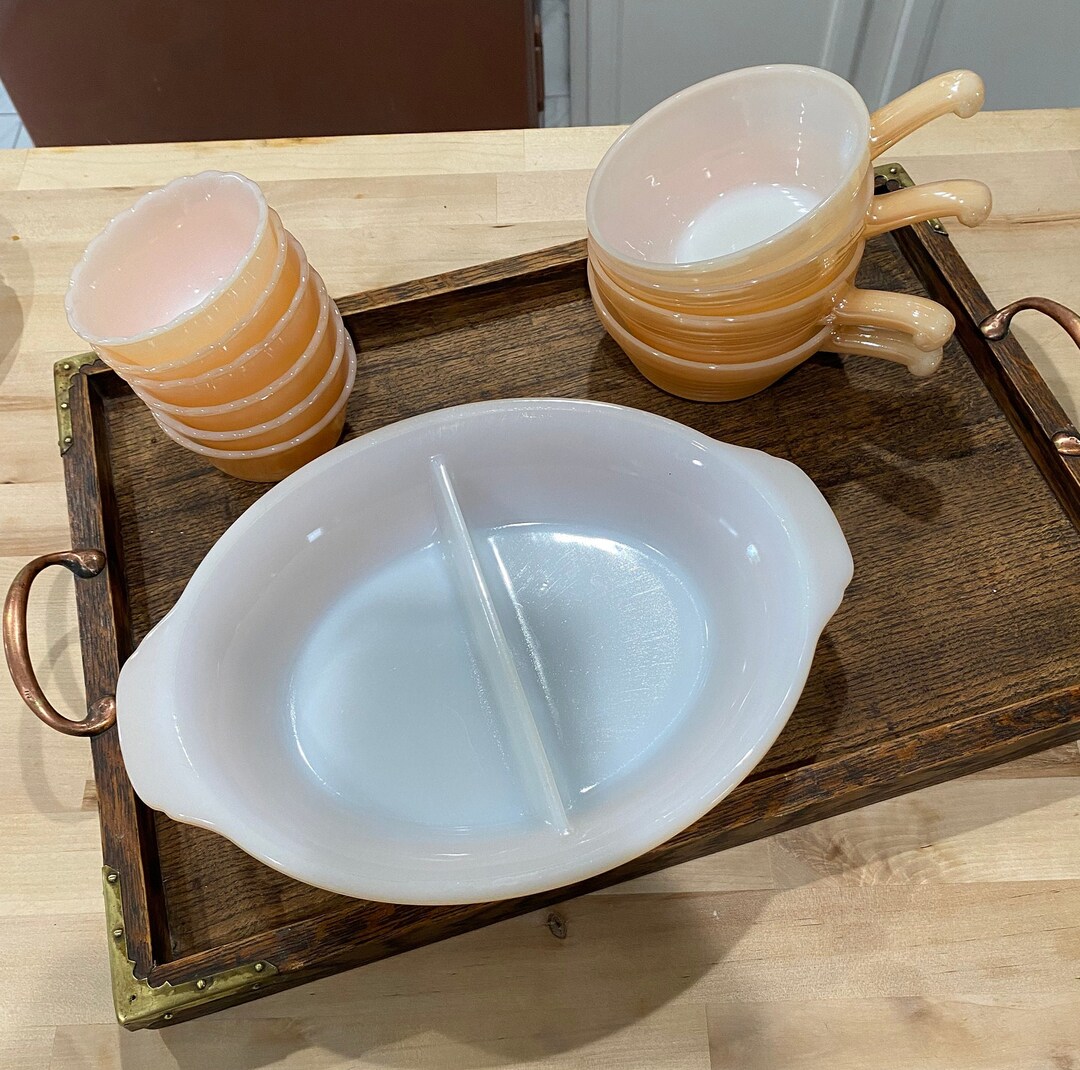 Fire King Peach Luster Casserole Dishes 4, Peach Luster Divided Serving ...