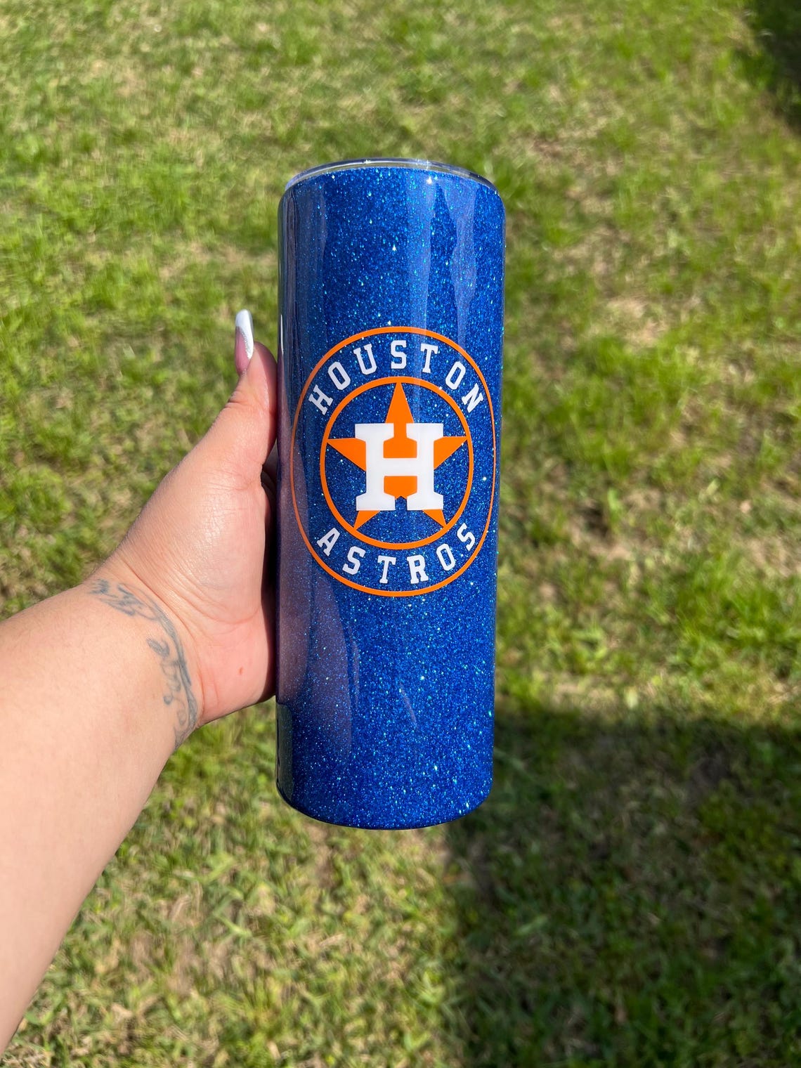 Personalized Glittered Houston Astros Tumbler - Blue Glitter - Custom ...