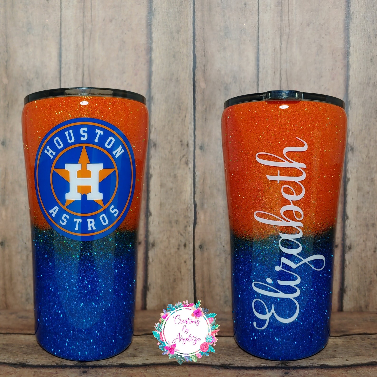 Personalized Glittered Houston Astros Ombre Tumbler Blue and Orange ...