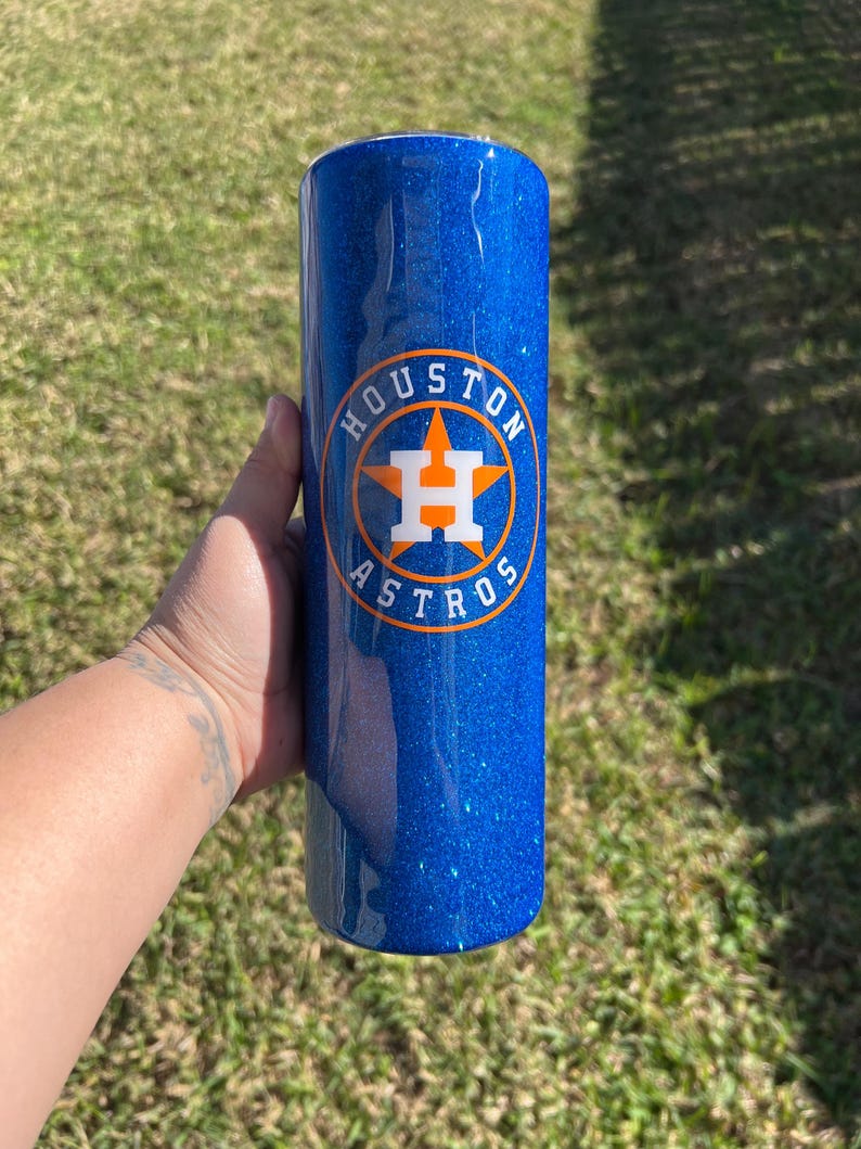 Personalized Glittered Houston Astros Tumbler - Blue Glitter - Custom ...