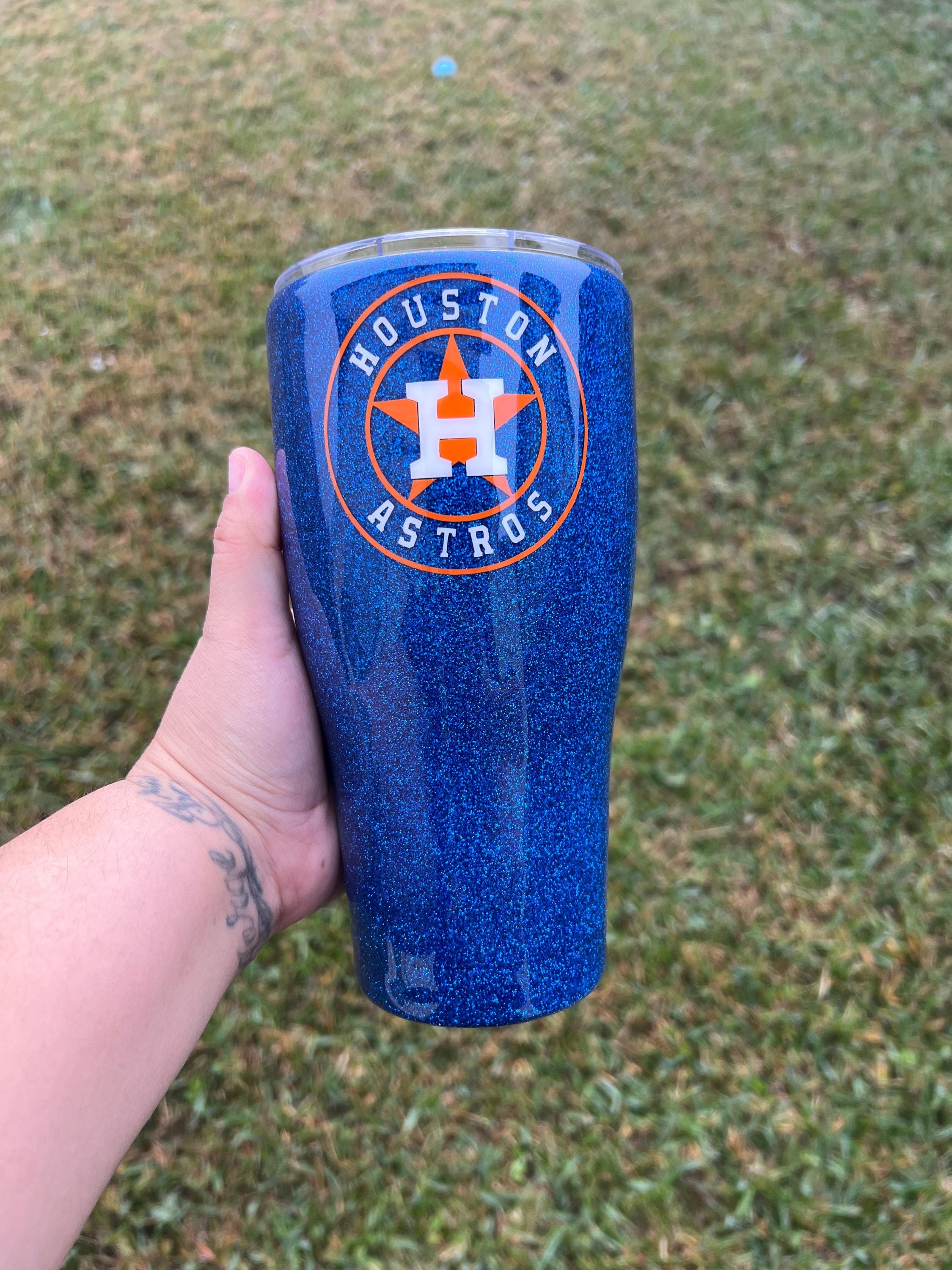 Personalized Glittered Houston Astros Tumbler - Blue Glitter - Custom ...