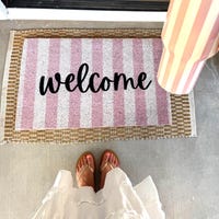 Welcome Pink Bow Doormat, Watercolor Pinky Bow Welcome Doormat ...