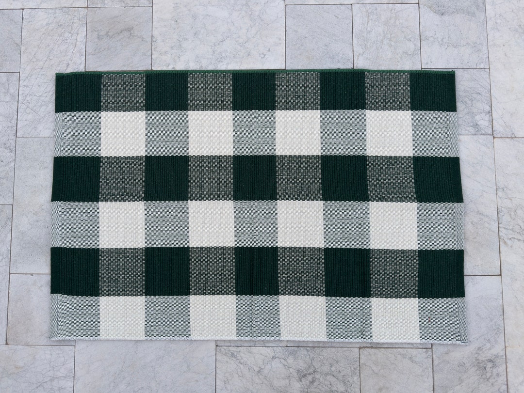 Green and White Checkered Layering Rug, Doormat, Outdoor Rug, Accent ...