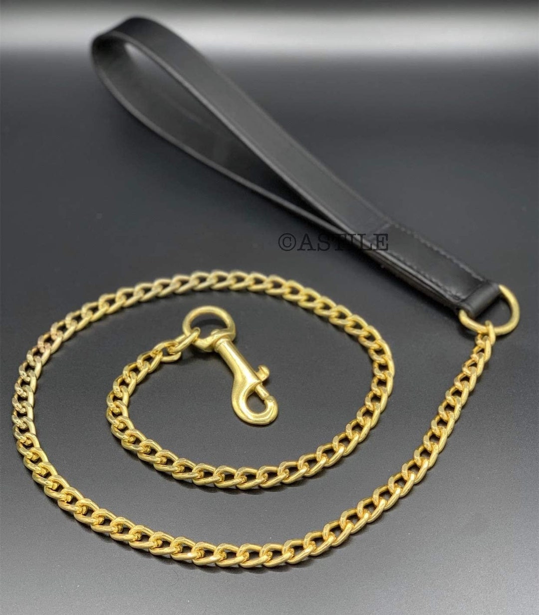 Leather Dog Gold Chain Lead With Leather Handle Chain Dog Leash - Etsy