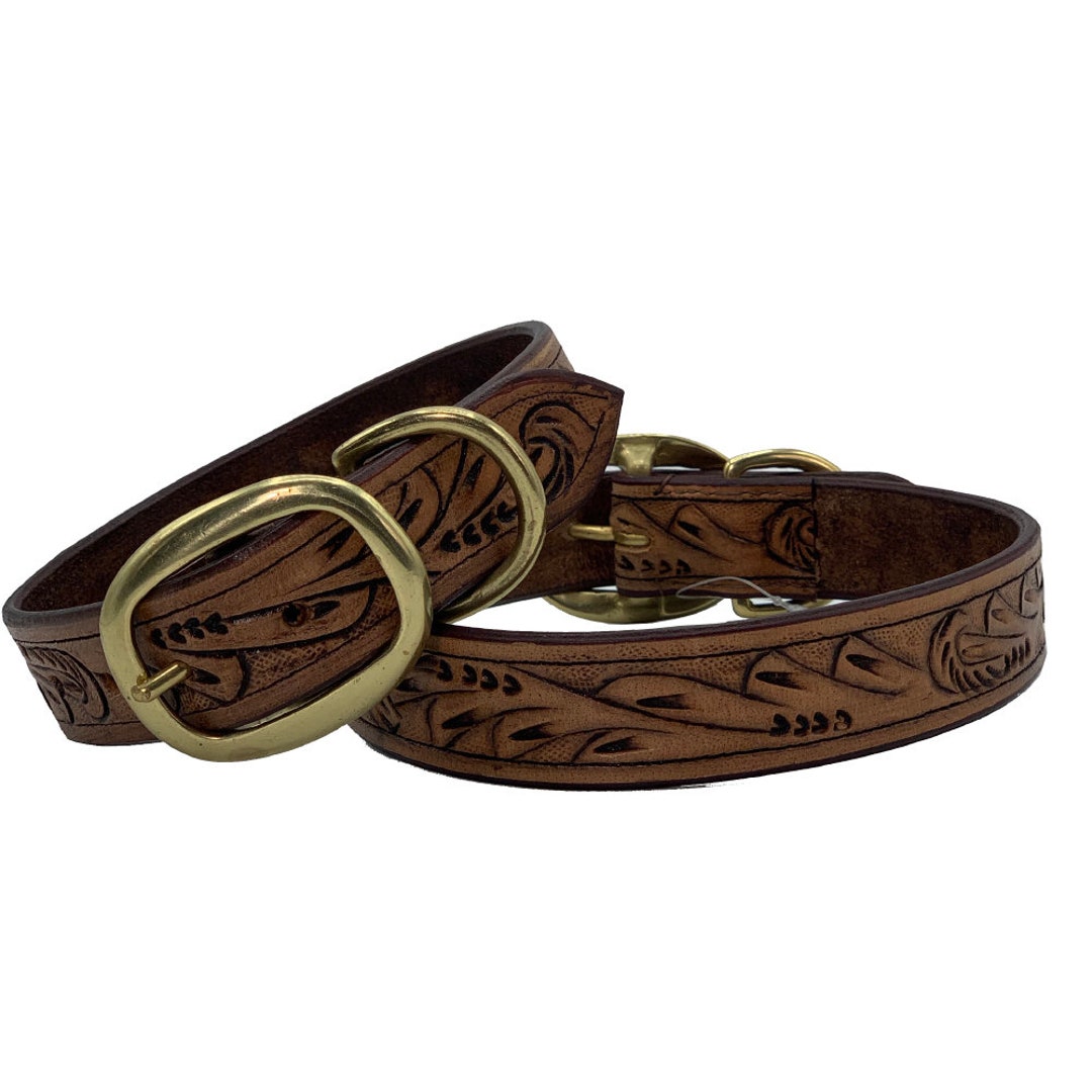 Leather Dog Collar Hand Tooled and Hand Carved Dark Color - Etsy