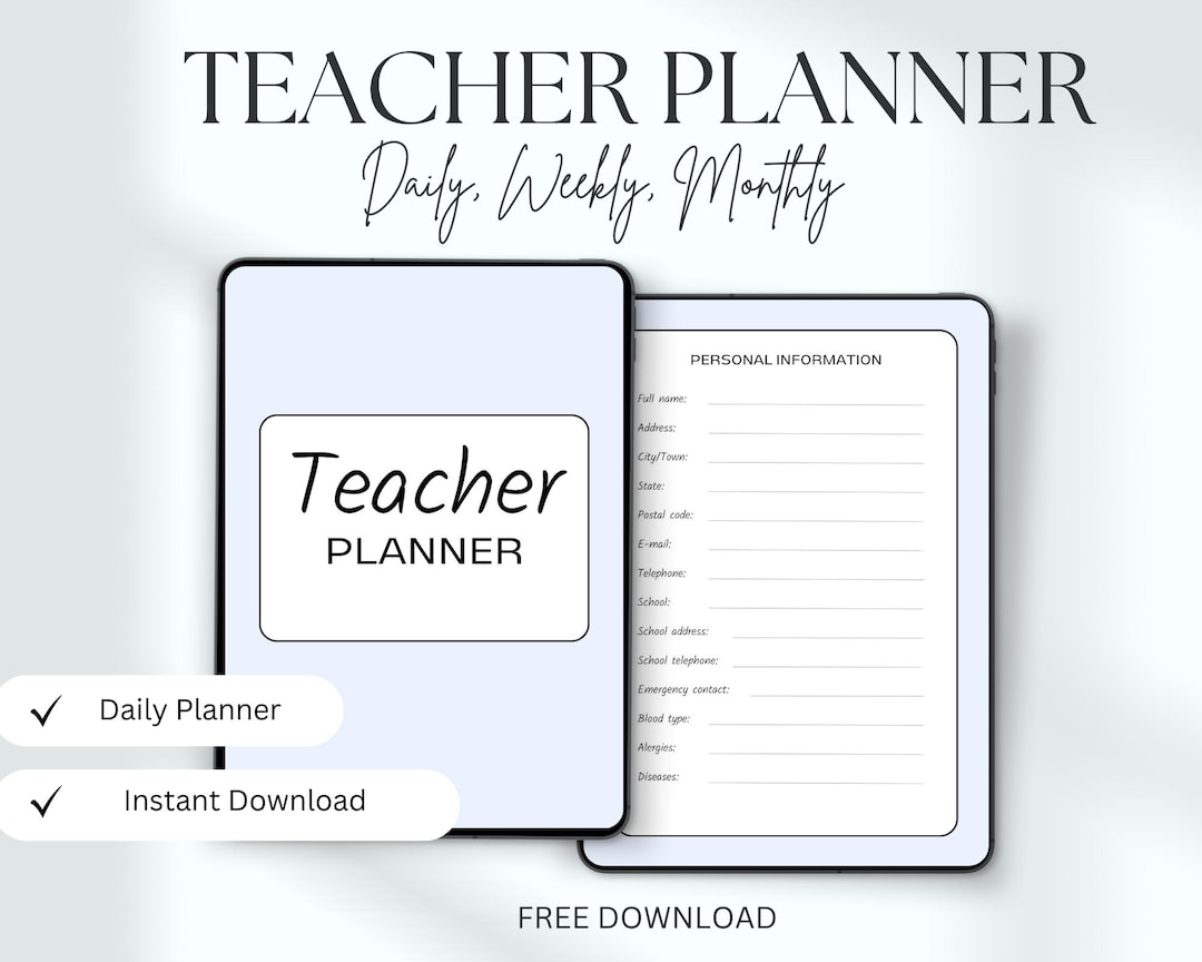 Blue Modern Teacher Planner || Teacher Planner PDF || Editable Teacher ...
