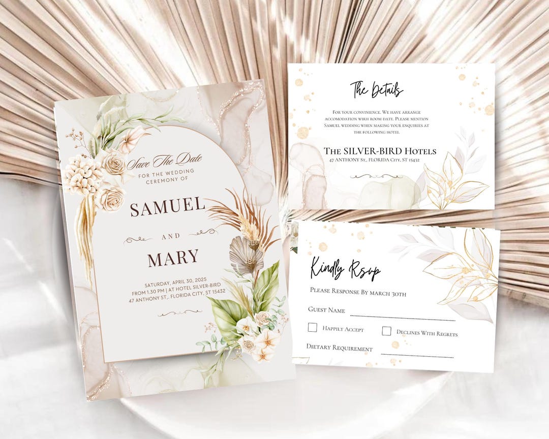 Gold Elegant Wedding Card || Gold Wedding Card || Editable Wedding Card ...