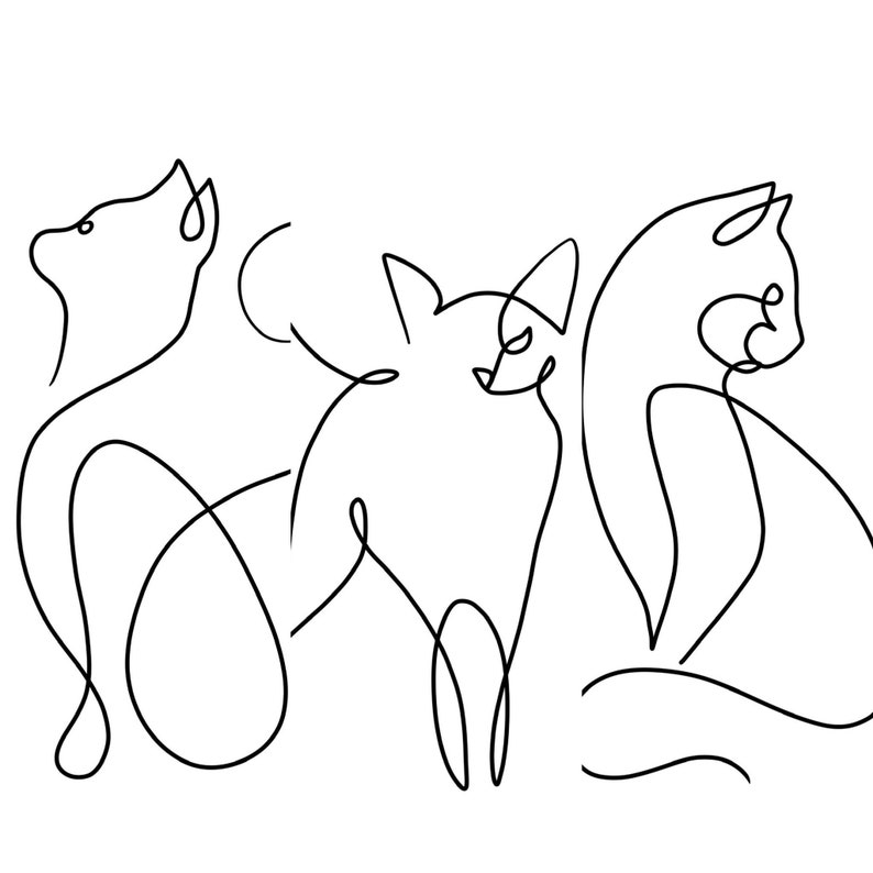 Set of Three Minimalist Cat Line Art - Etsy