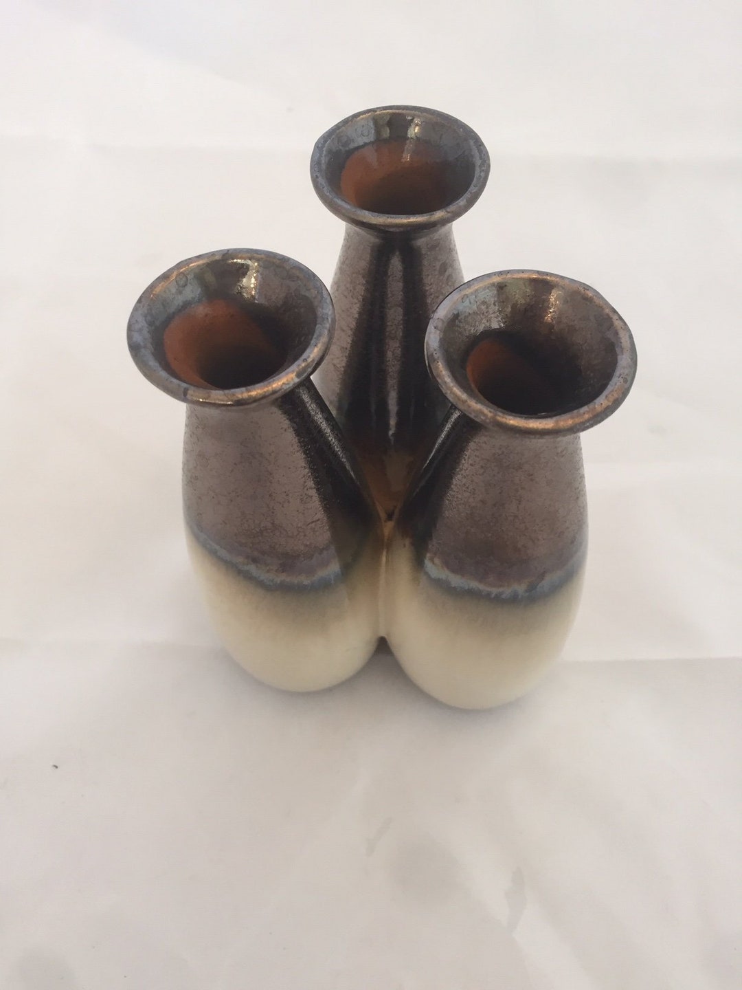 Vintage Triple Bud Vase Small Ceramic Flower Vase Lusterware Beige ...