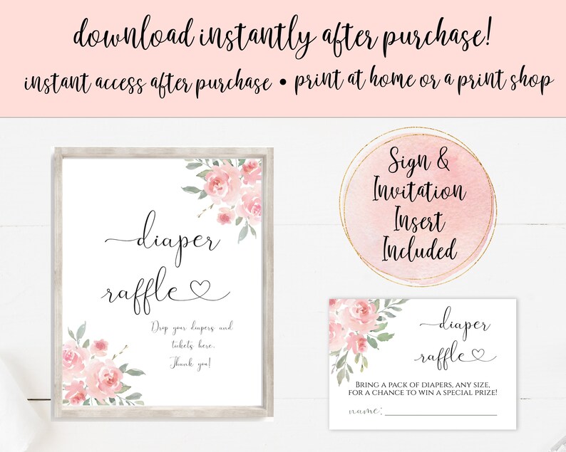 Diaper Raffle Insert and Diaper Raffle Sign, Invitation Insert, Baby ...