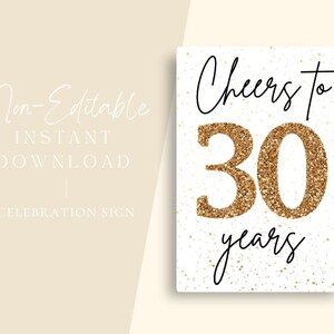 Printable Cheers to 30 Years Sign, 30th Birthday Sign, 30th Anniversary ...
