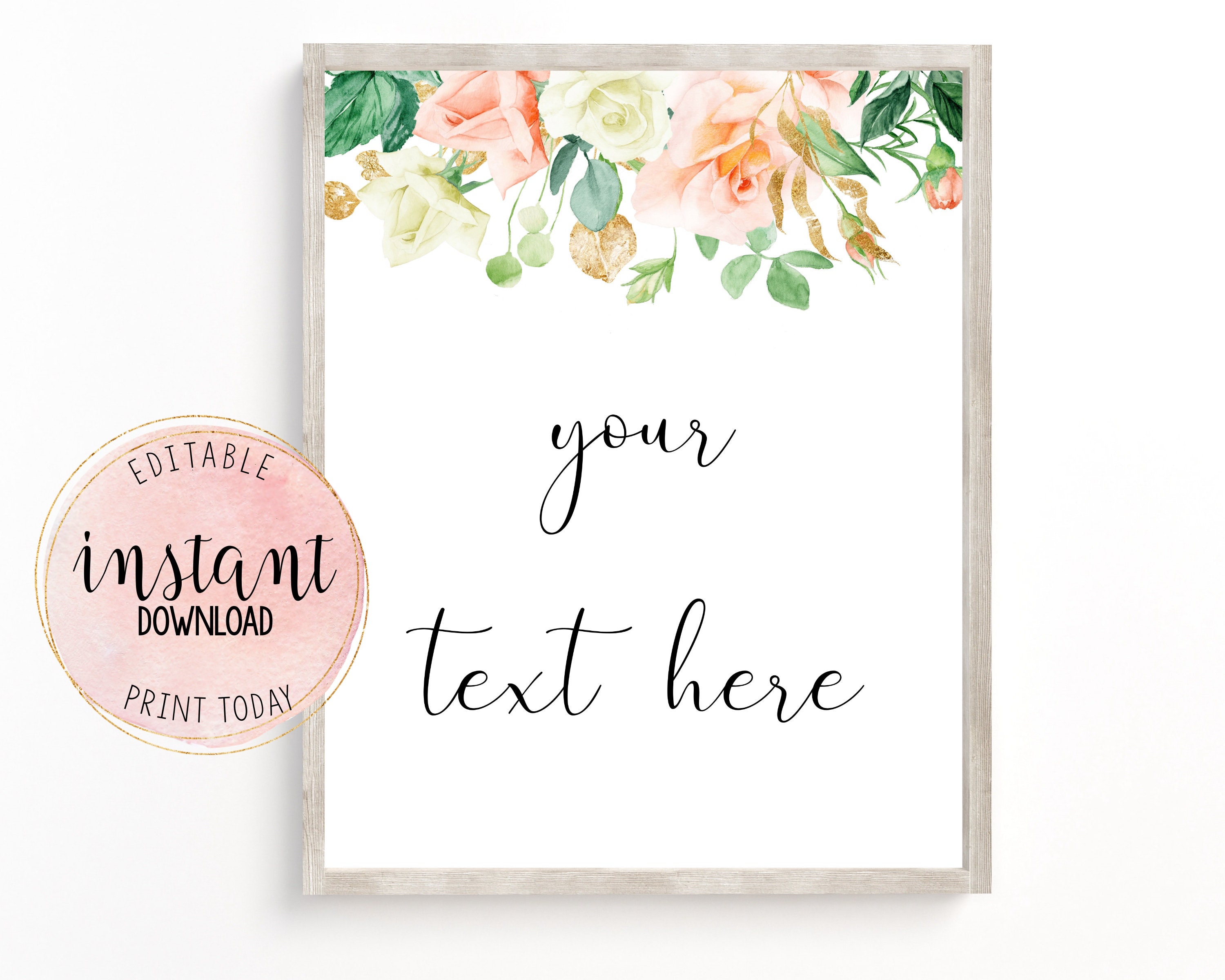 Editable Pink and Gold Custom Sign Personalized Printable | Etsy