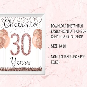 Printable Cheers to 30 Years Sign, 30th Birthday Sign, 30th Anniversary ...