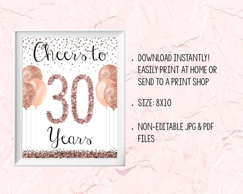 Printable Cheers to 30 Years Sign 30th Birthday Sign 30th - Etsy