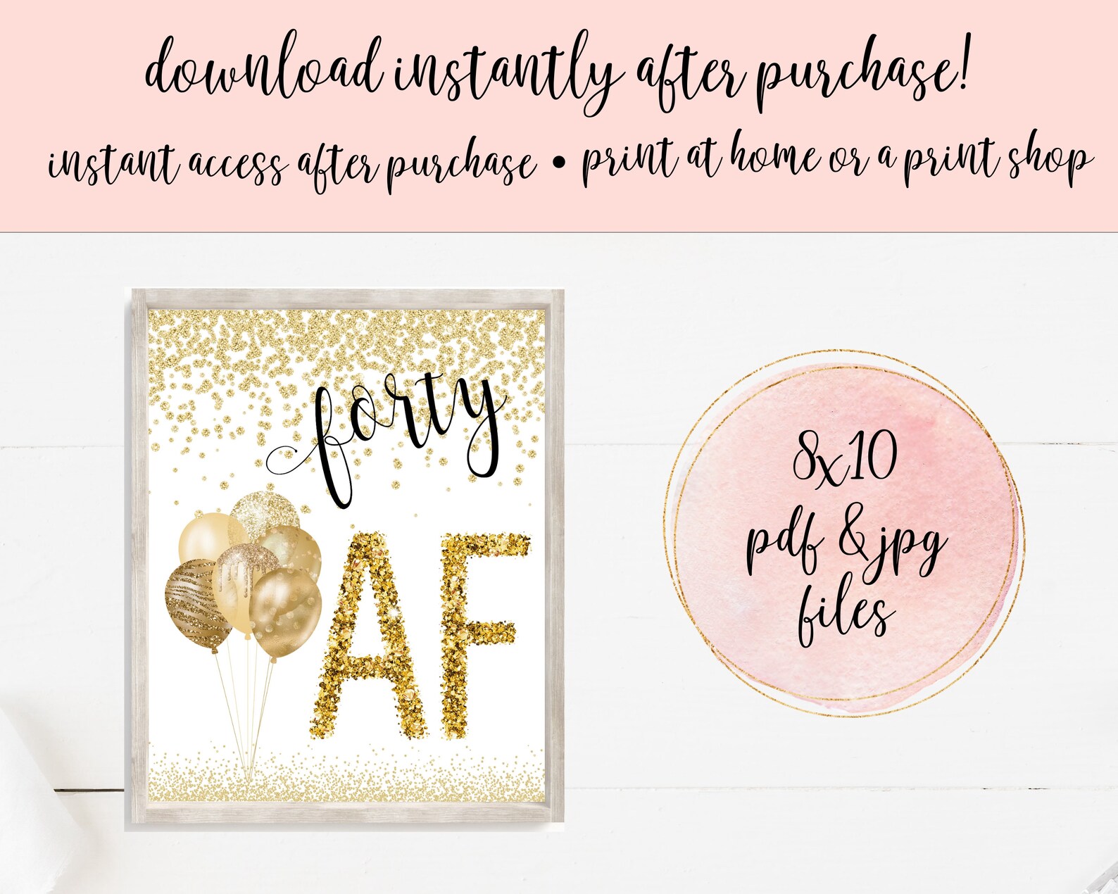 Printable Gold 40 AF Sign 40th Birthday Sign Printable 40th - Etsy