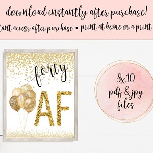 Printable Gold 40 AF Sign, 40th Birthday Sign, Printable 40th Birthday ...