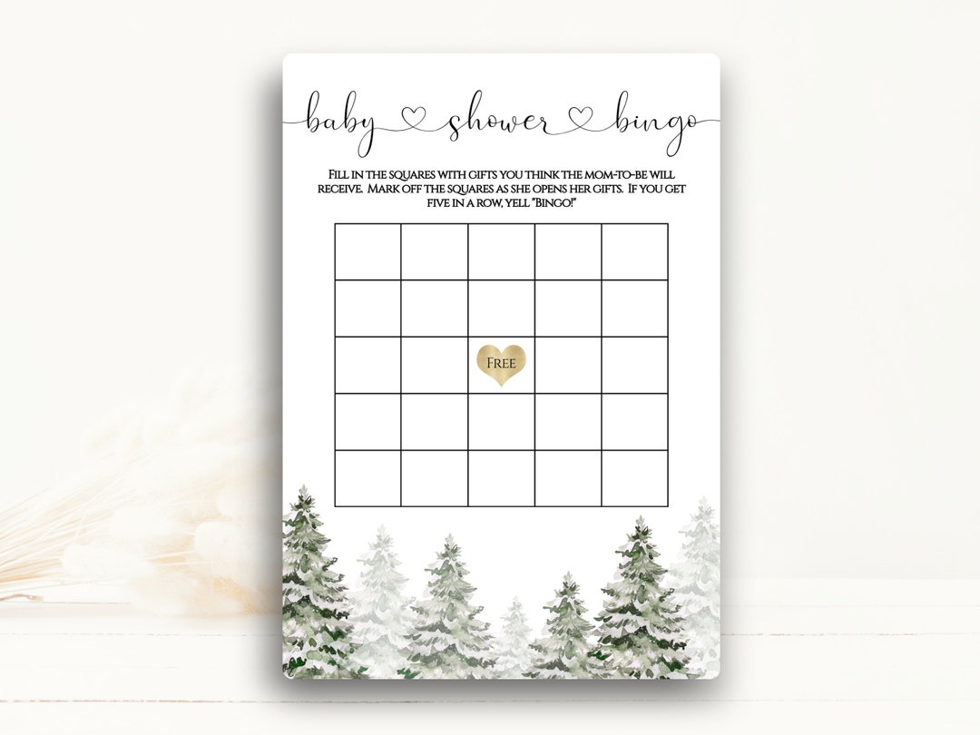 Baby Shower Bingo Game, Printable Winter Baby Shower Game, Evergreen ...