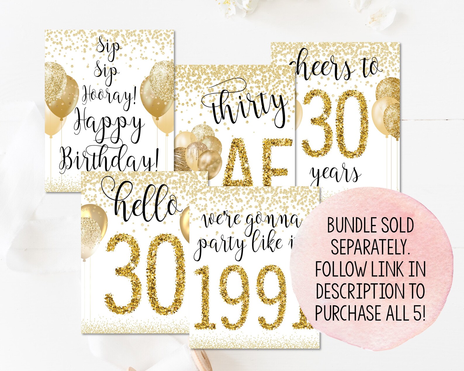 Printable Gold Hello 30 Sign 30th Birthday Sign Printable | Etsy