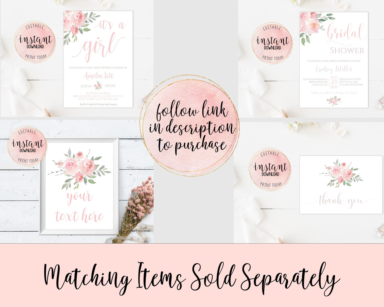 Pink Floral Thank You Sign Printable Pink Floral Shower - Etsy