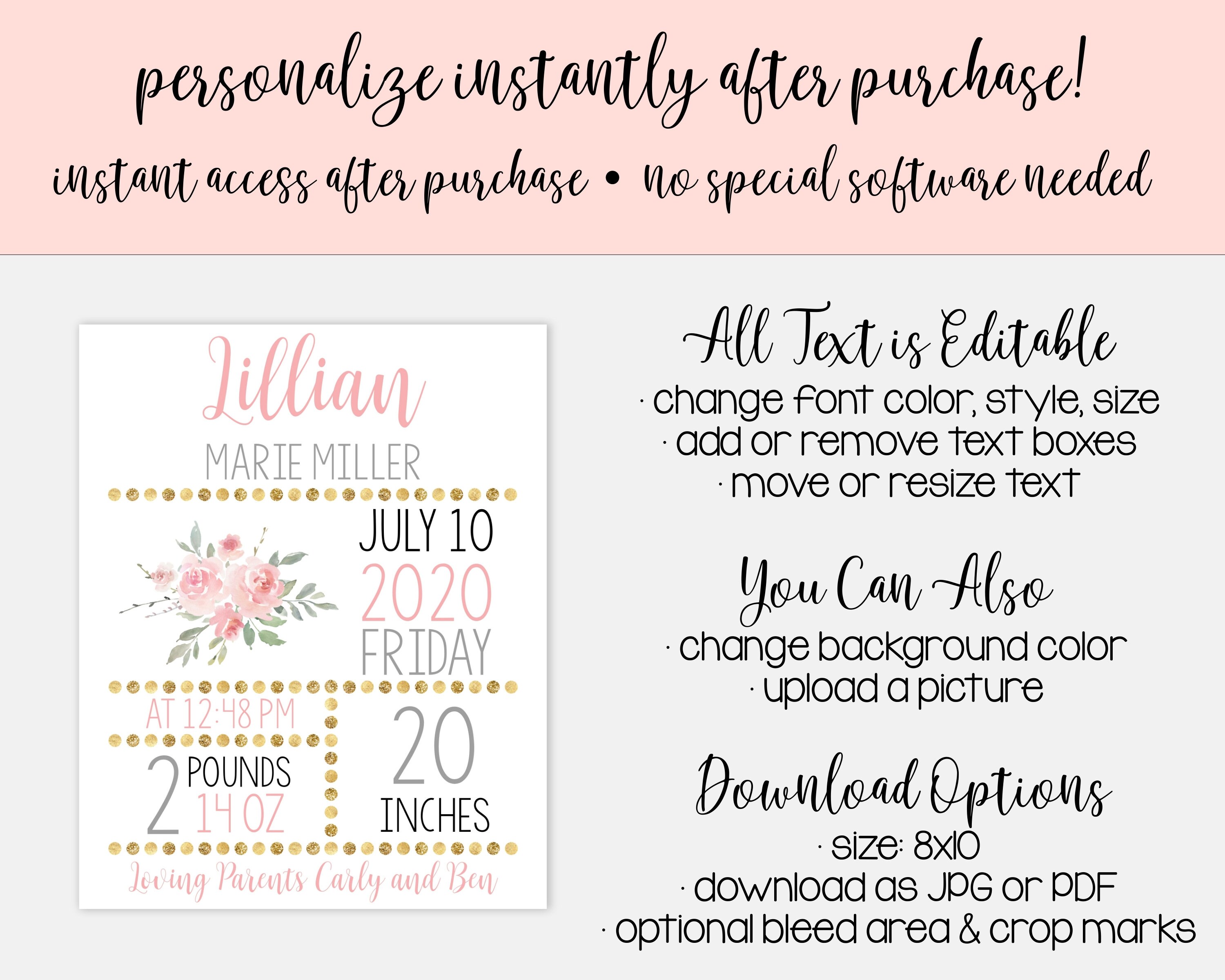 Newborn Birth Information Sign Baby Announcement Sign - Etsy