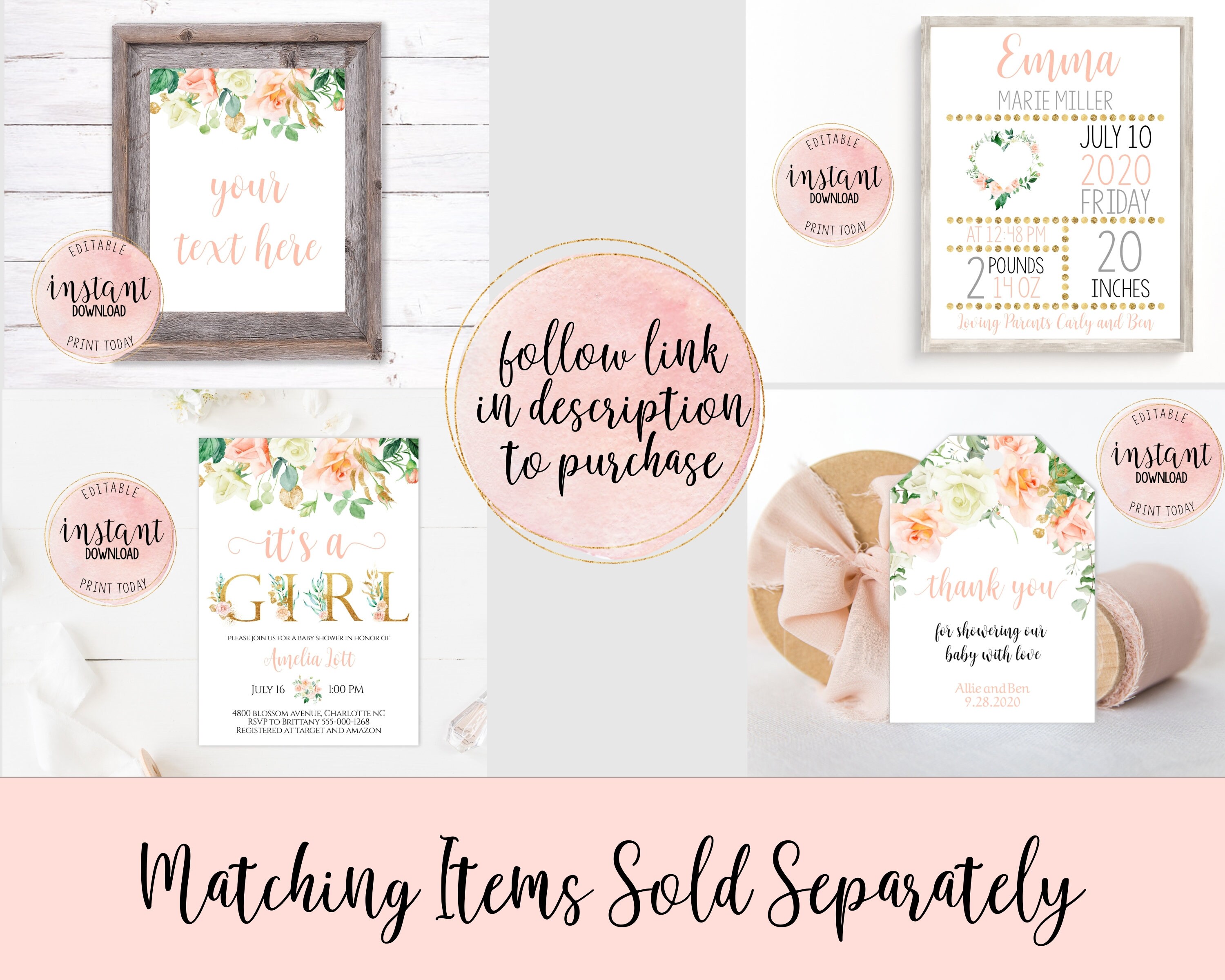 Printable Baby Shower Game Bundle Pink Gold Set Baby Name | Etsy