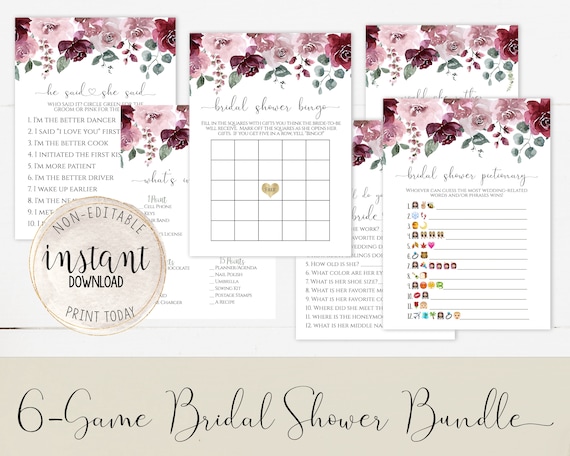 Bridal Shower Game Bundle Printable Burgundy Blush Who Knows - Etsy
