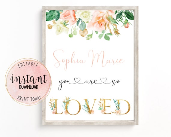 Signs Home Décor Instant Download Pink Floral Nursery Decoration ...