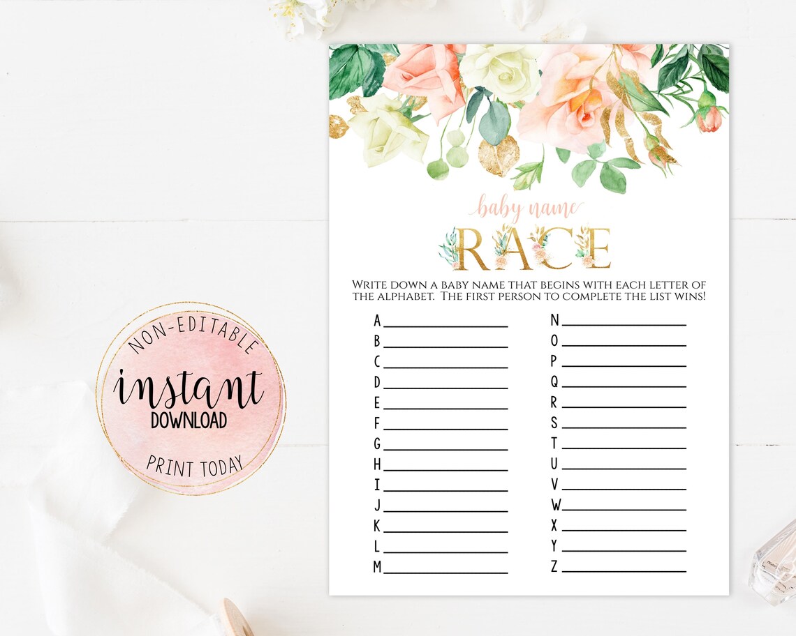 Printable Baby Shower Game Bundle Pink Gold Set Baby Name | Etsy