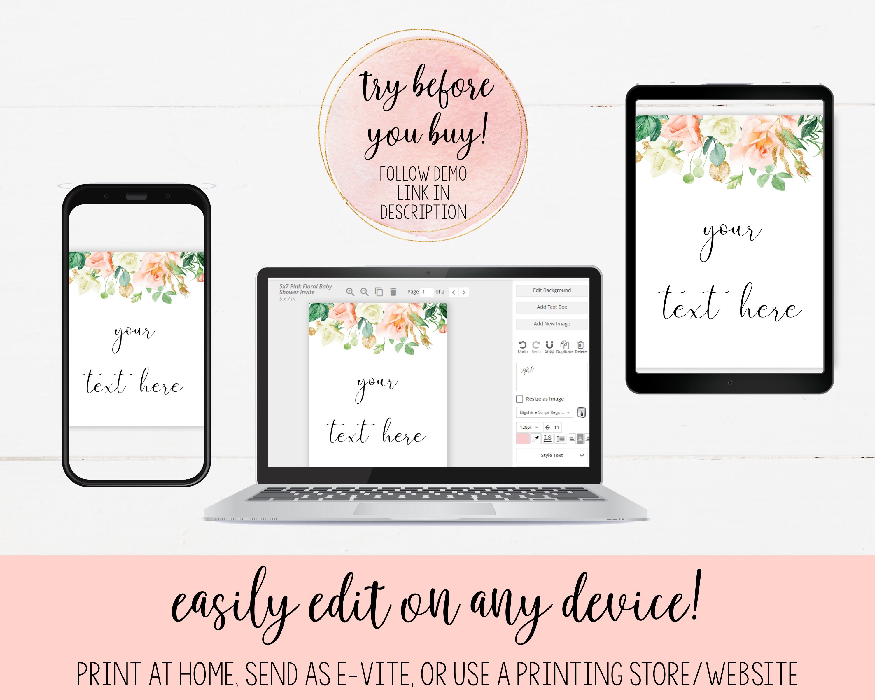 Editable Pink and Gold Custom Sign Personalized Printable | Etsy