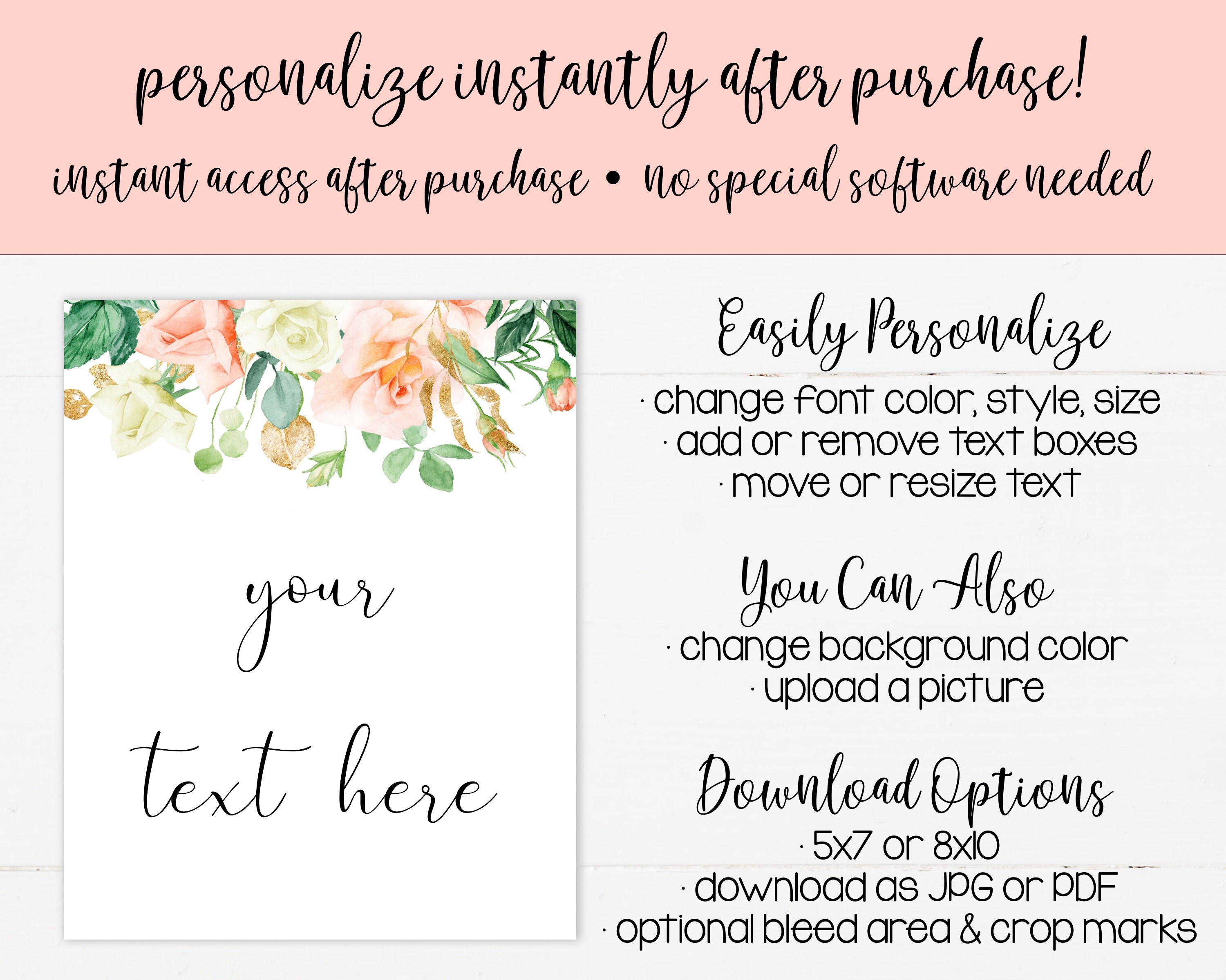 Editable Pink and Gold Custom Sign Personalized Printable | Etsy