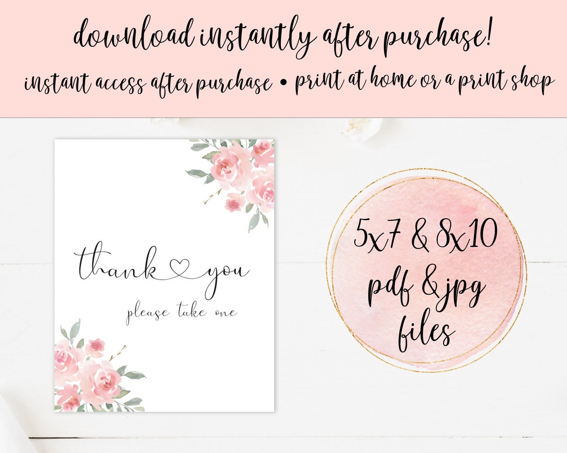 Pink Floral Thank You Sign Printable Pink Floral Shower - Etsy