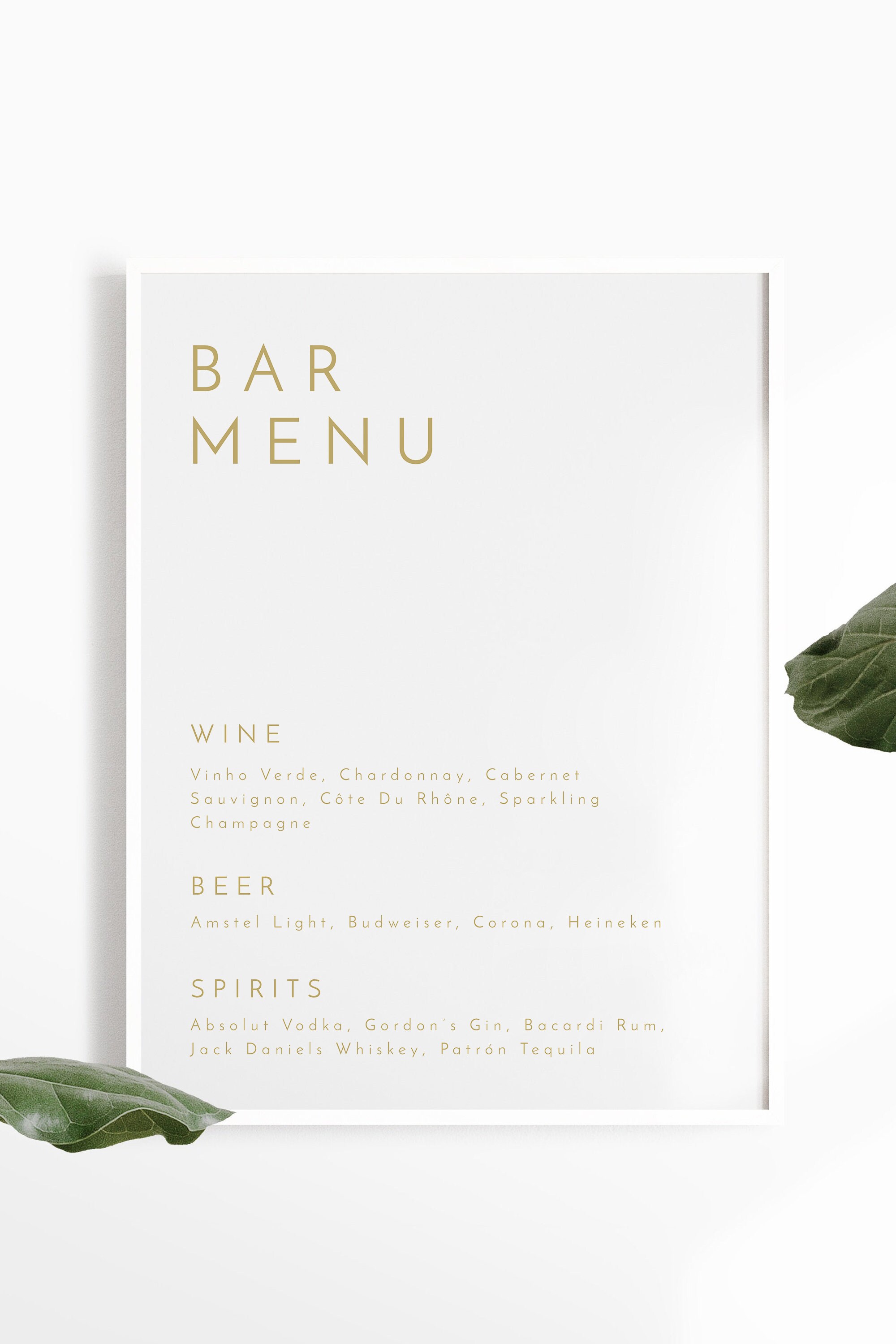 Minimalist Wedding Bar Menu Template Modern Bar Menu Wedding | Etsy