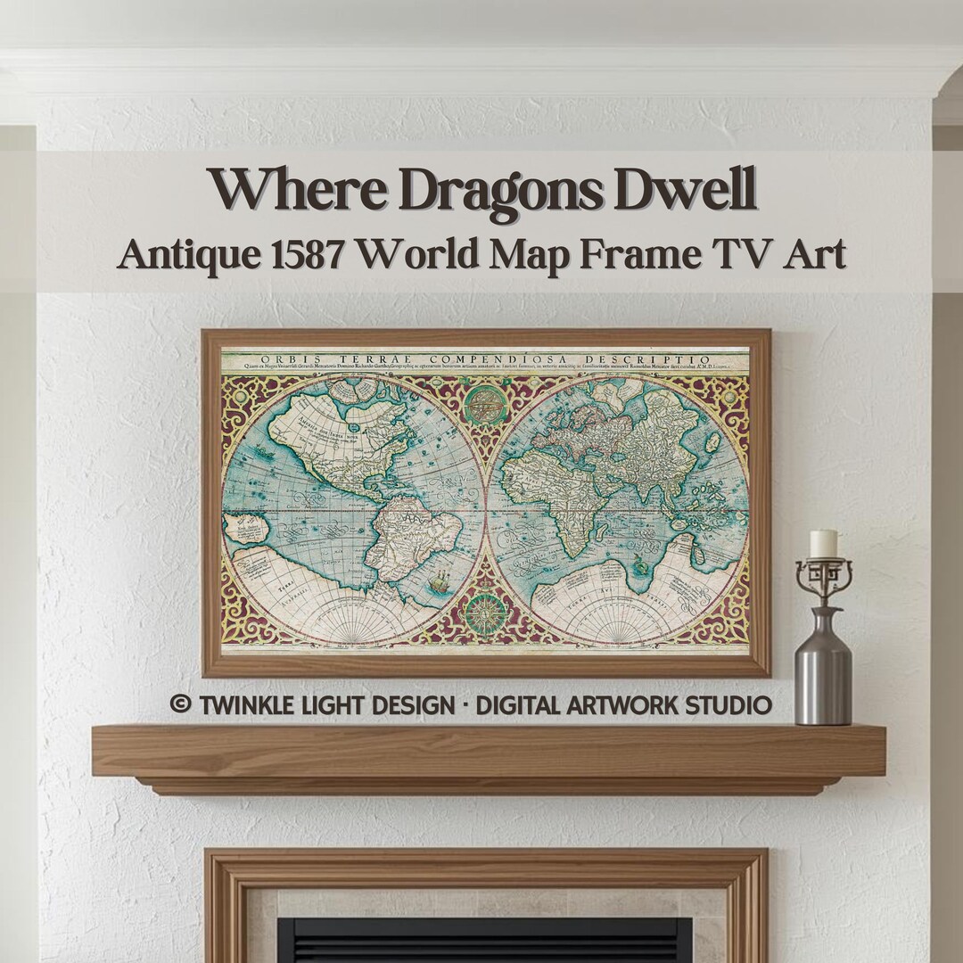Antique Renaissance Era World Map Samsung Frame TV Art, 1596 Engraved ...