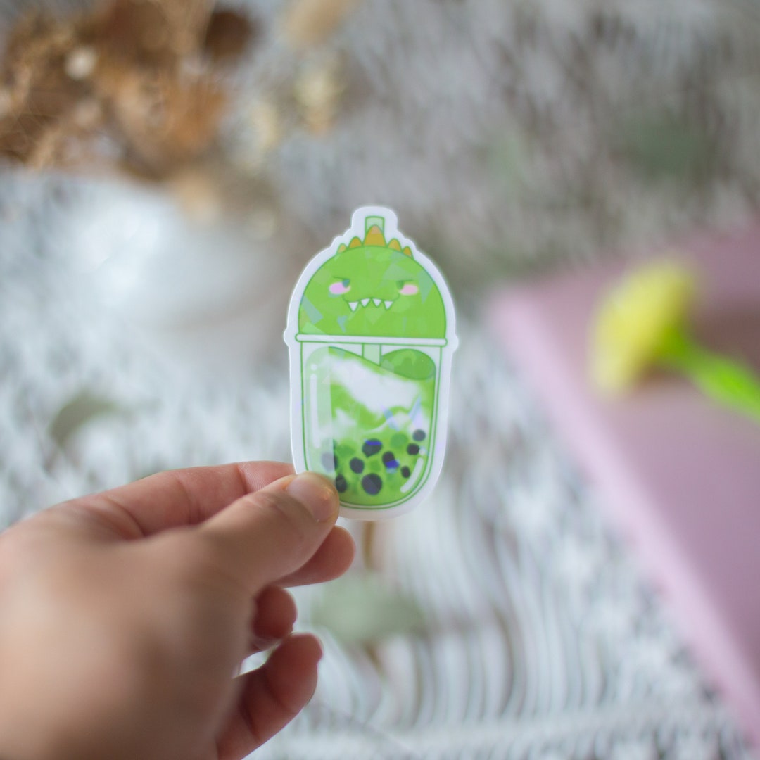 Dinosaur Boba Tea Holographic Sticker, Boba Tea Lover, Boba Tea Gifts ...