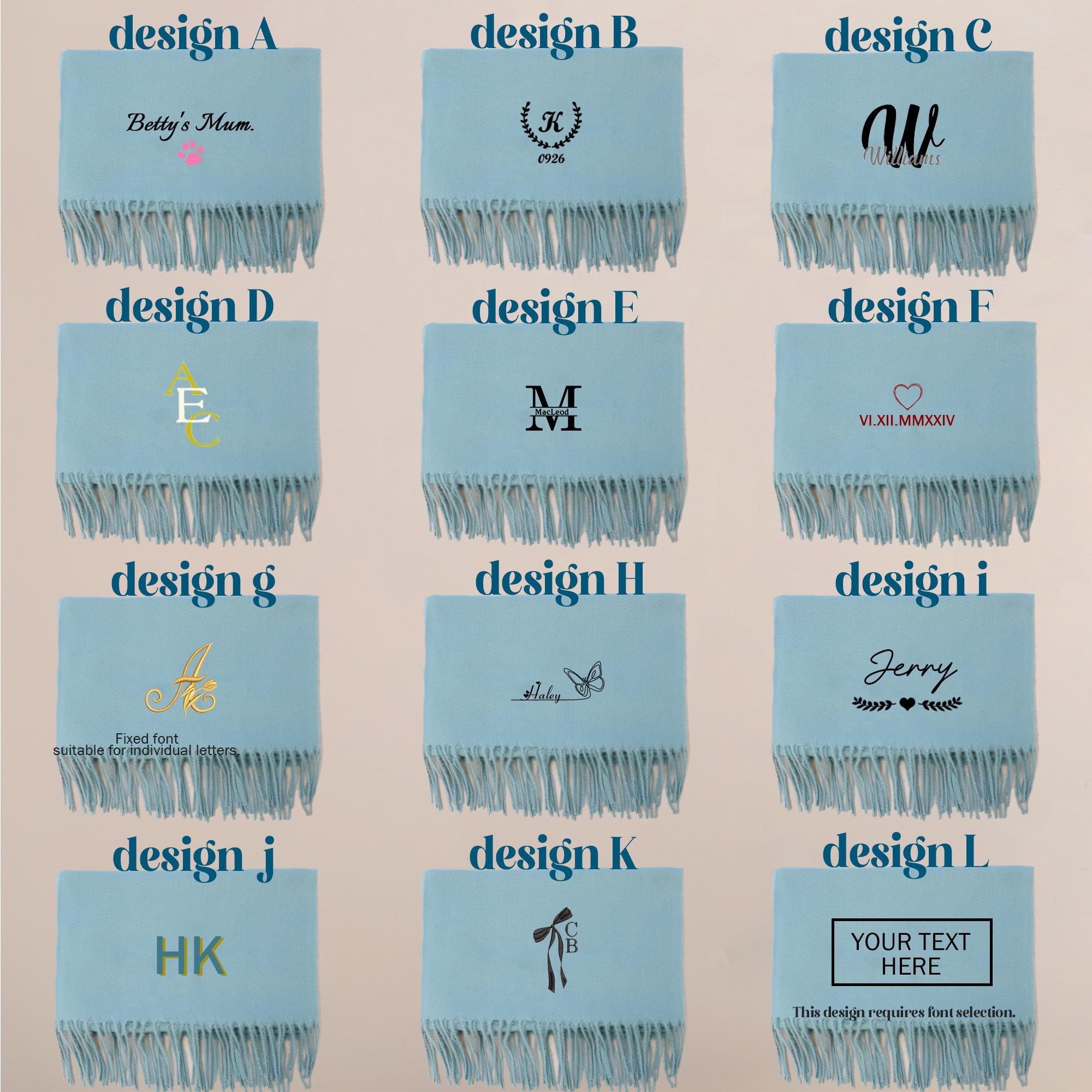 Women Scarf Personalised Custom Name Embroidered Initial Scarf Wedding ...
