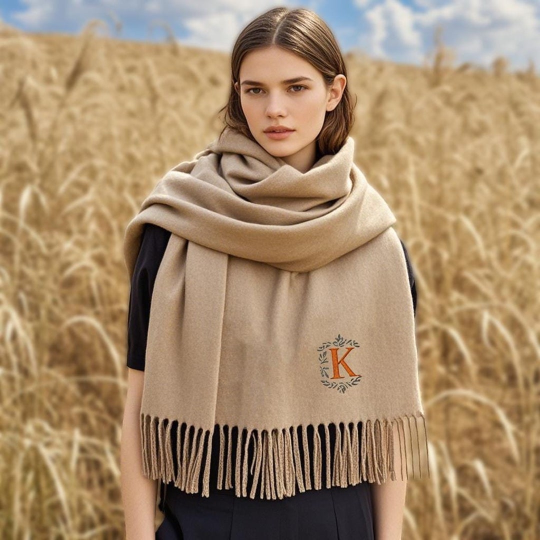 Embroidered Initial Scarf Personalised Luxury Scarf Winter Scarf Women ...