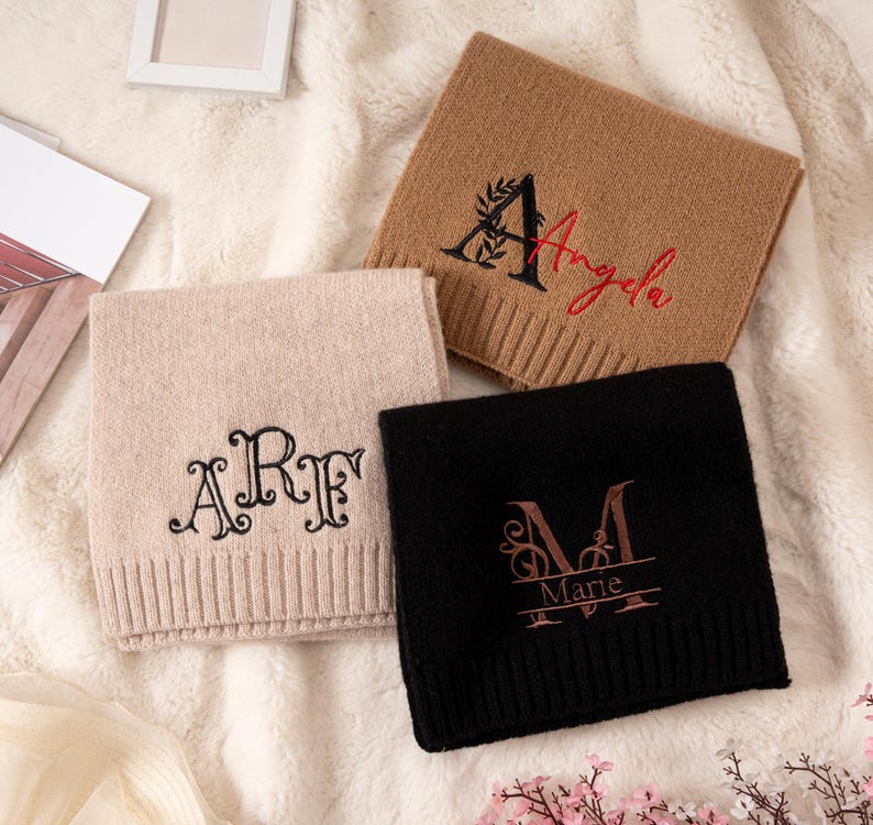 Custom Monogrammed Wool Scarf-personalised Luxury Scarf-christmas Gift ...
