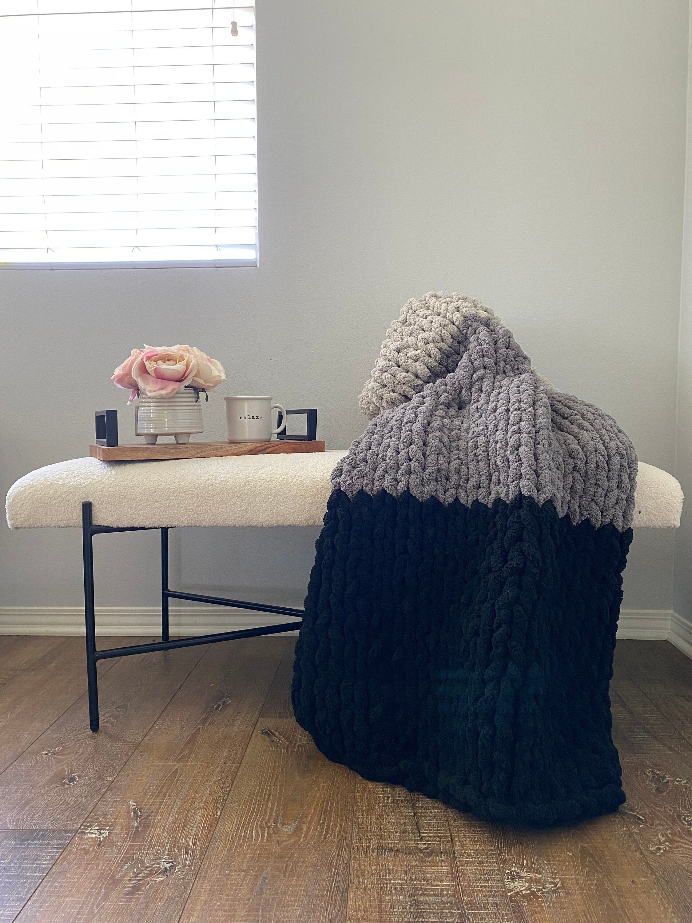 TRI-COLOR BLANKET, Chunky Knit Throw, Cable Knit Blanket, Super Soft ...