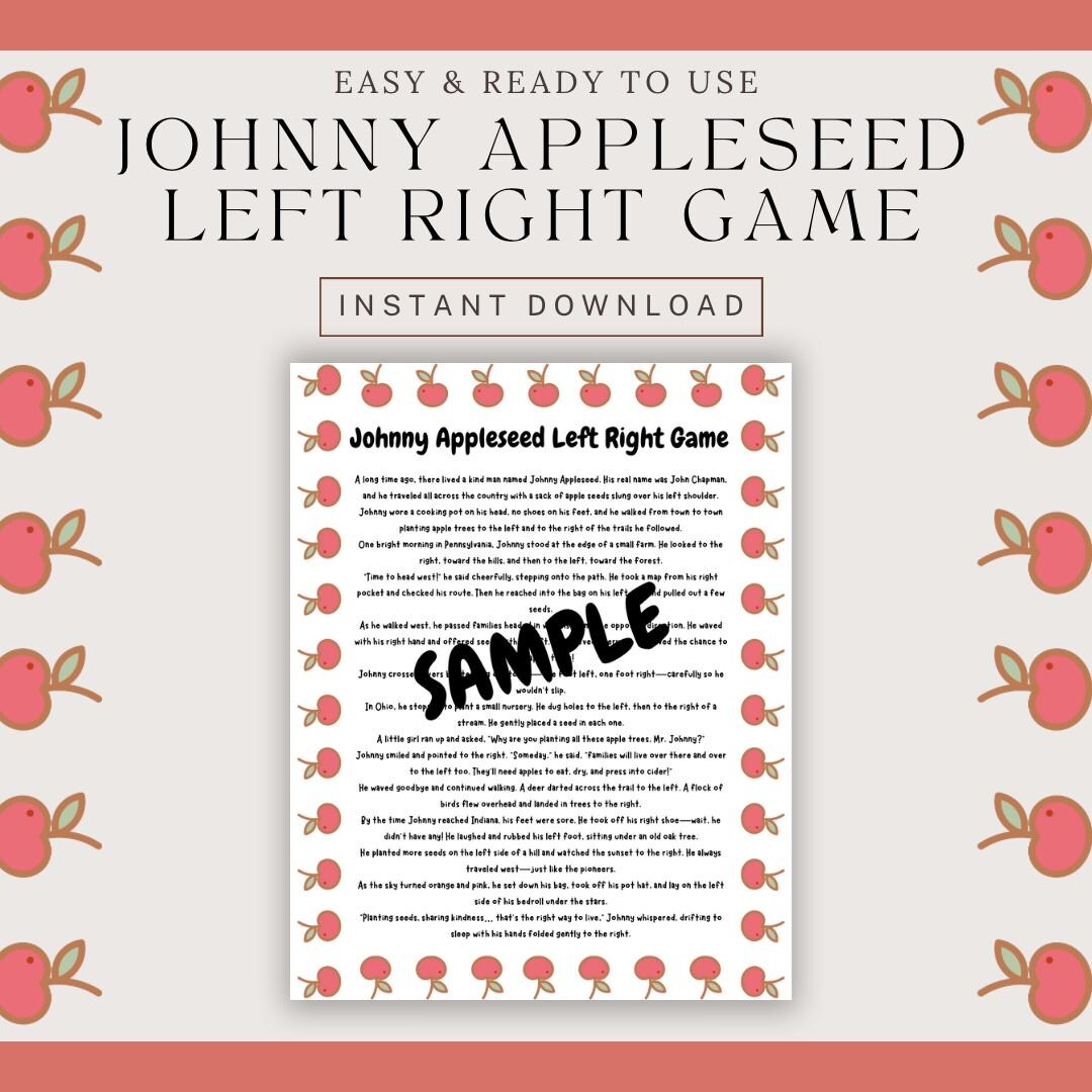 Johnny Appleseed Left Right Game: Fall Classroom Printable (PDF ...