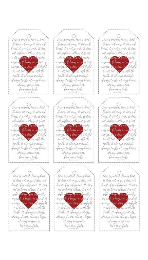 Christian Valentine’s Day Gift Tags. 1 Corinthians 13 Bible Verse. - Etsy