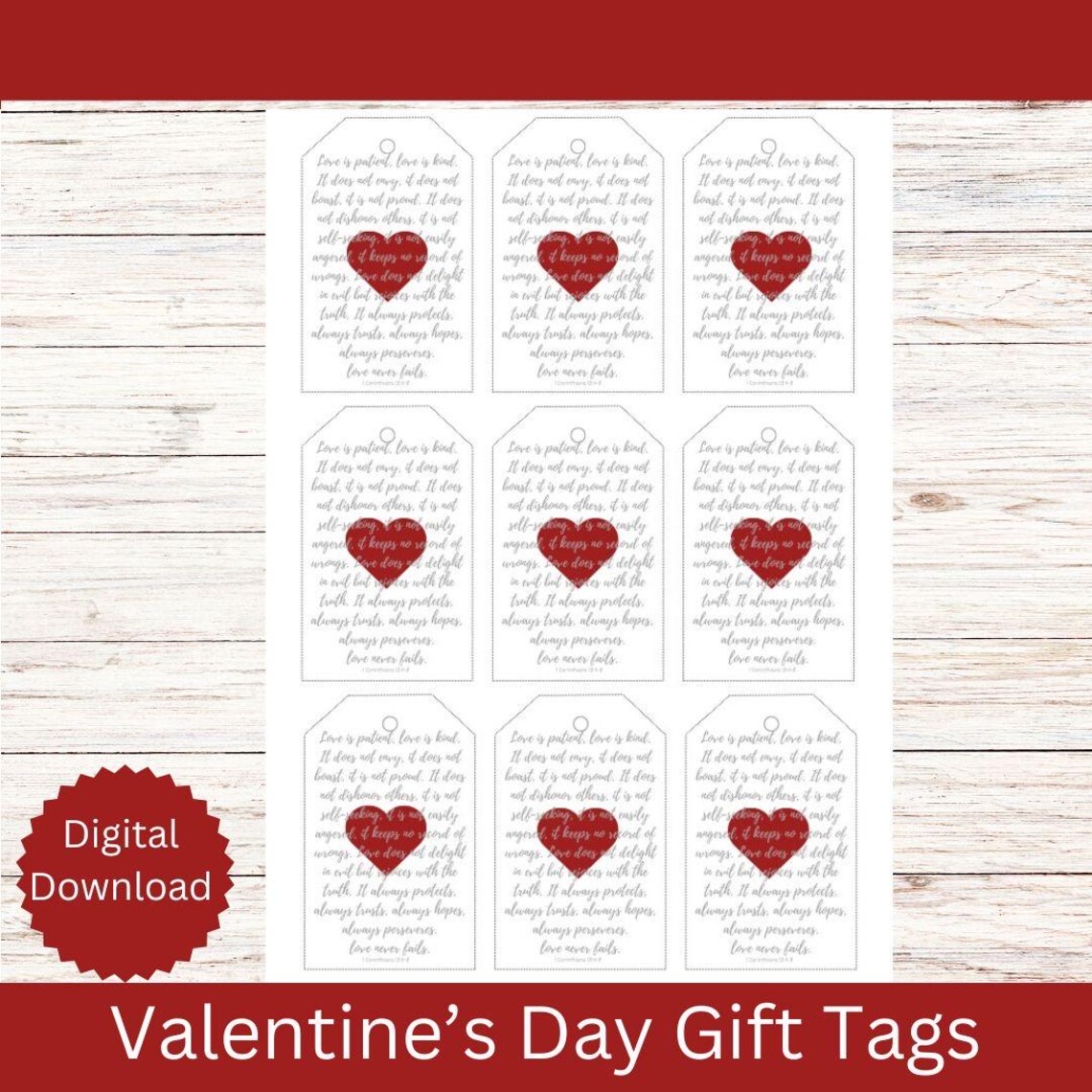 Christian Valentine’s Day Gift Tags. 1 Corinthians 13 Bible Verse. - Etsy