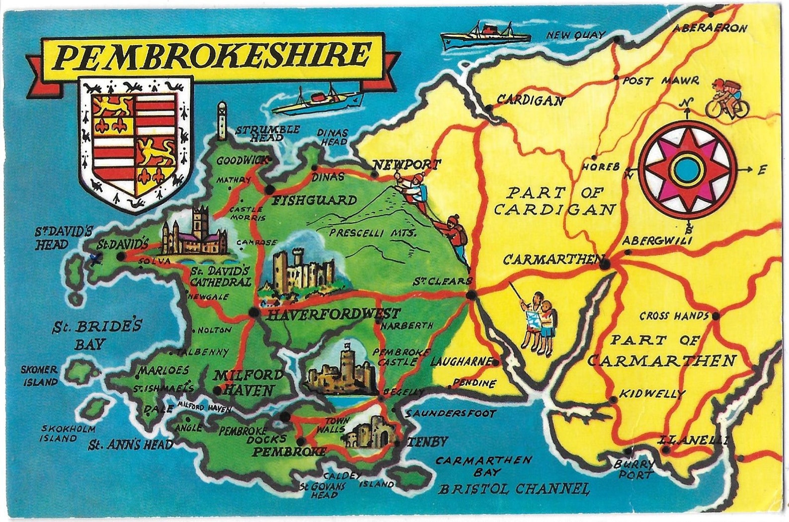 MAP of PEMBROKESHIRE WALES Used Vintage Welsh Postcard | Etsy