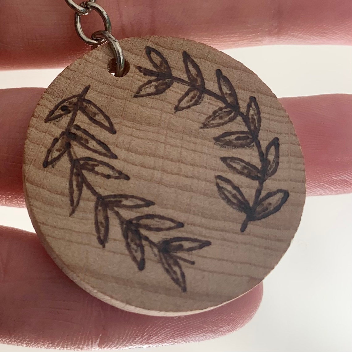 Woodburned Botanical Keychain - Etsy